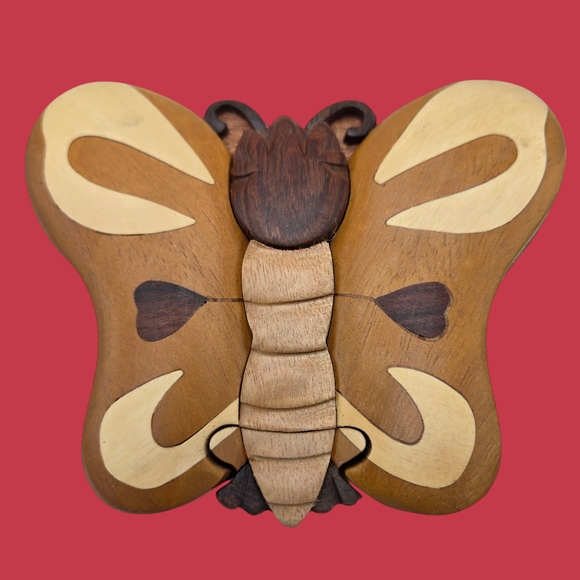 Storage & Organization | Vintage Wooden Butterfly Puzzle Trinket Box ...